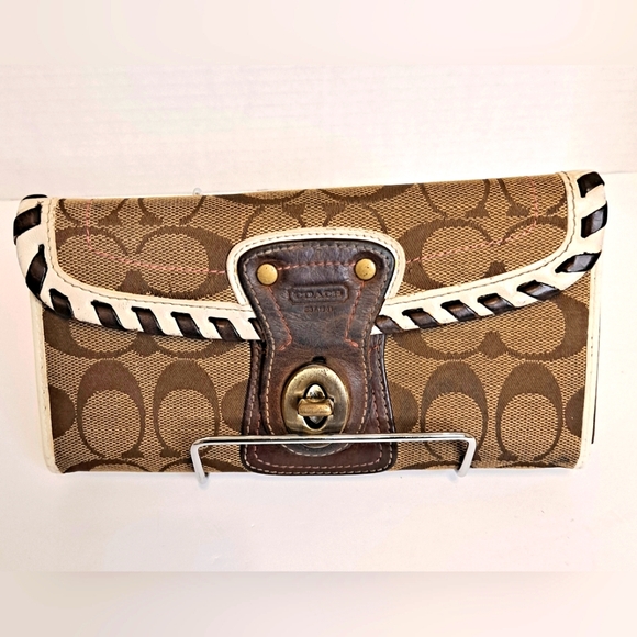 Coach | Bags | Vintage Coach Wallet Monogram Twist Lock Canvas Braided ...